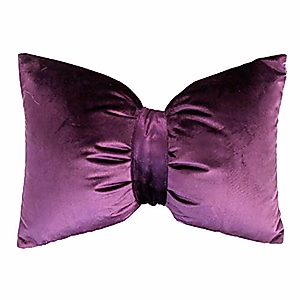 Luxurious Velvet Bow Neck Pillow Headrest Cushion Decorative Lumbar Support Pillow for Home, Living Room, Office (Purple, Large)