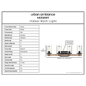 Luxury Urban Loft Bath Light, Large Size: 9''H x 28''W, with Modern Farmhouse Style Elements, Charcoal Finish, UEX2607 from The Hampton Collection by Urban Ambiance