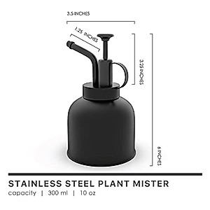 LOOPSEED Plant Mister Spray Bottle Stainless Steel Watering Can for Indoor Plants Bonsai Sprayer Succulent Spritzer Houseplant Atomizer Terrarium Mister Modern Garden Tools 10oz/300ml Black