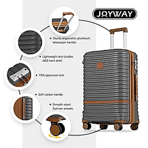 Joyway Carry On Luggage 20 Inch Expandable Suitcase with Spinner Wheel, 3 Piece Hard Shell Luggage Set with TSA Lock(Grey)