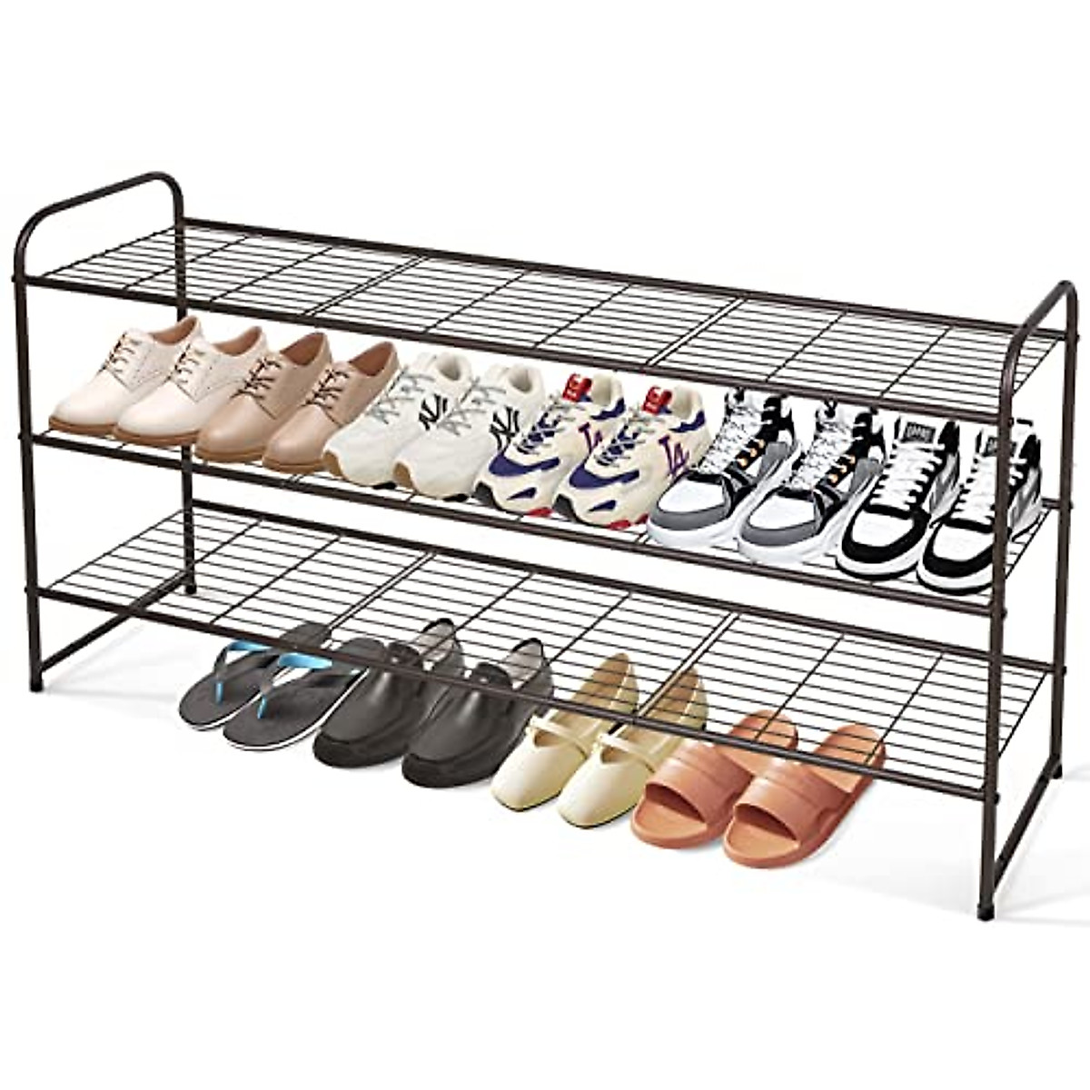 KEETDY Long 3 Tier Shoe Rack for Closet and 28 Clear Pockets Door Shoe Organizer
