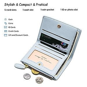 LJCZKA Small Wallet for Women Cute RFID Blocking PU Leather Card Holder for Girls Flower Coin Cash Purse Slim Short Wallet (Blue)