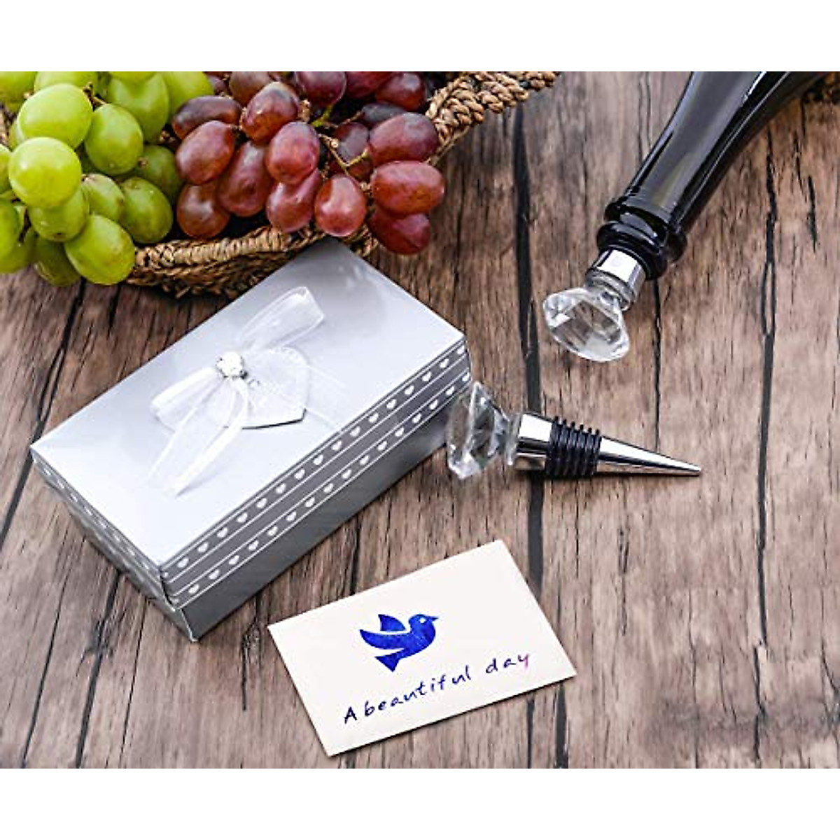 Crystal Wine and Beverage Bottle Stopper Corks for Wine, Made of Zinc Alloy and Glass, Decorative and Reusable Diamond Plug with Gift Box, Multi-Option (2pcs Crystal)