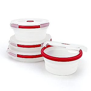 CARTINTS Reusable Collapsible Bowls for Camping, Silicone Food Grade Storage Containers, Silicone Lunch Containers for Microwave, Freeze or Store, Leakproof, Set of 4,Red