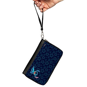 Disney Wallet, Zip Around, Lilo and Stitch Stitch Winking Pose Tropical Flora Black Blue, Vegan Leather