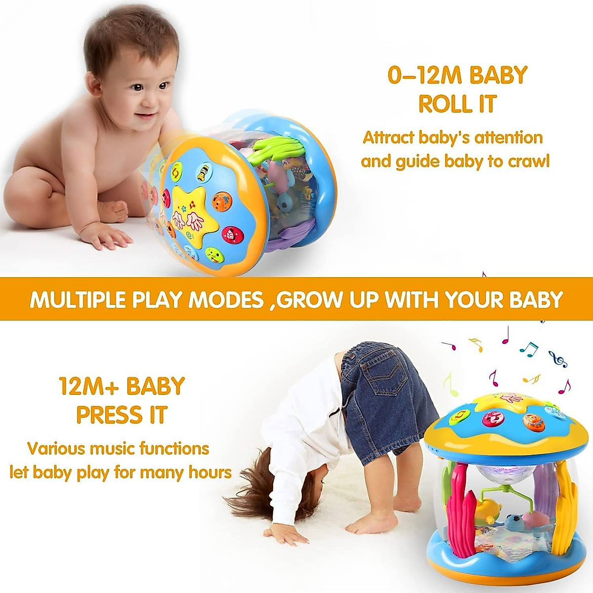 Furktem Baby Toys 12+ Months Ocean Rotating Projector - Early Education Toys with Various Pacify Music/Light for 1 2 3+ Year Old Boys Girls Birthday
