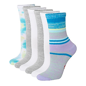 Hanes Originals Ultimate Women's, Ankle and No Show Socks, 6-Pack, Crew-Tie Dye Blue Green/Grey Assorted6 Pack, 5-9