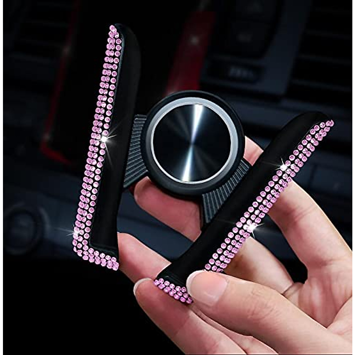 GuoranGG Bling Car Phone Holder,Car Air Vent Mobile Phone Mount, Universal 360°Adjustable Crystal Auto Car Stand Phone Holder Car Accessories for Women,Pink