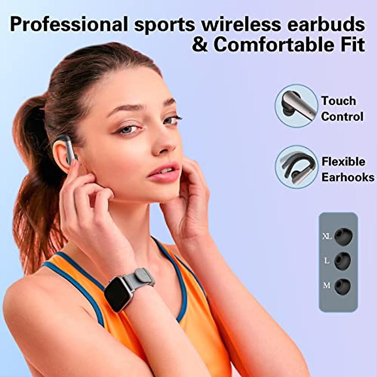 Wireless Earbuds, Sports Bluetooth Headphones with Earhooks, 4-Mics Clear Call,48Hrs Playtime,IPX7 Waterproof,LED Display,Support low latency mode, for Sports Running Workout Gaming(Upgrade for 2023）