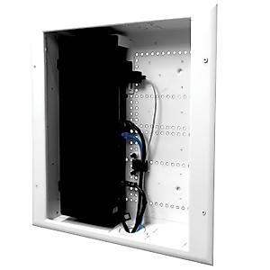 DataComm Electronics 45-8011-1P Multi-Functional Recessed Media Box with Integrated Duplex Power Receptacle For Seamless Home & Office Connectivity Solutions, In Wall Box, Hides TV Outlet & Cables