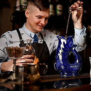 The Bubble Jug® Dark Cobalt Blue 50 fl oz 1.5L Litre Extra Large Glug Gurgle Pitcher Jug - Fish Shaped Jug - Decorative Ceramic Glugging Cocktail, Water and Gin Jug and Gurgling Carafe Pot