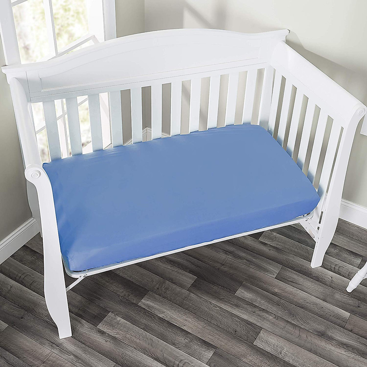 Everyday Kids 2 Pack Fitted Boys Crib Sheet, 100% Soft Breathable Sheet, Fits Standard Size Crib Mattress 28in x 52in, Nursery Sheet - Train/Light Blue