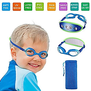 RUIGAO Kids Goggles for Swimming 4-7, Toddler Swim Goggles No Tangle, Blue Goggles for Boyss， Swimming Goggles with Elastic Strap & Pain Free Head Band