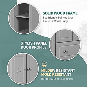 LUMISOL 30" Bathroom Vanity with Sink, Modern Bathroom Vanities with Soft-Closing Doors and Storage Drawer, Solid Wood Bathroom Cabinet with Ceramic Sink, Grey