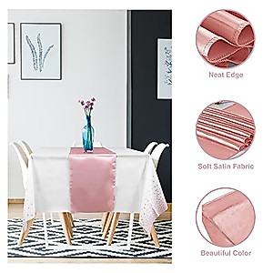 16 Pack Disposable Plastic Tablecloths and Satin Table Runner Set White and Rose Gold Dot Tablecloth Rose Gold Satin Table Runner for Wedding Birthday Baby Shower Anniversary Christmas New Year Party