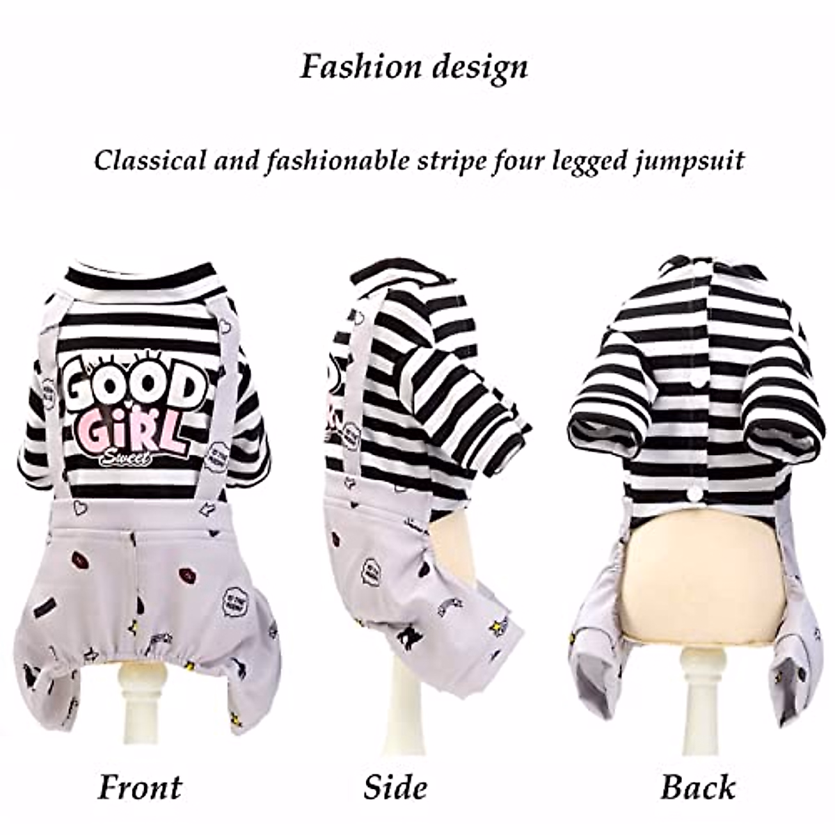 Dog Clothes Cute Stripe Jumpsuit Adorable Soft Puppy Shirt Pet Coat, Comfort Dog Pjs Apparel Costume for Small Medium Large Dogs Boy Girl Kitten. Grey, Large.