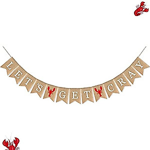 SWYOUN Burlap Let's Get Cray Banner Summer Crawfish Party Supplies Lobster Theme Birthday Party Mantle Fireplace Decoration