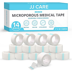 JJ CARE Micropore Tape [Pack of 14], 1” x 10 Yards, Breathable Paper Tape Medical Use, Latex-Free Paper Surgical Tape, Individually Boxed Paper Bandage Tape Rolls