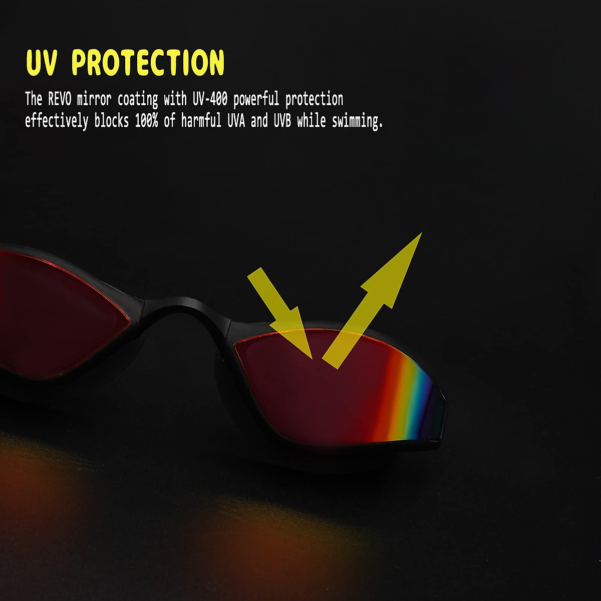 BENICE Swim Goggles, Anti Fog Mirrored Lens Leakproof Swimming Goggles UV Protection for Men Women Youth,Black/Red