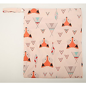 Wet Dry Bag Baby Cloth Diaper Nappy Bag Reusable with Two Zippered Pockets (Baby Fox)