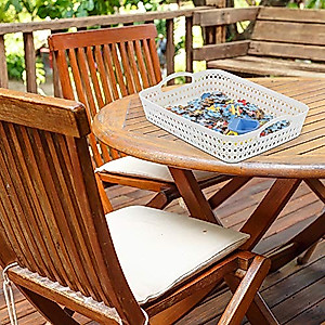 Sandmovie Plastic Woven Storage Basket Tray with Handles, White, 6 Packs