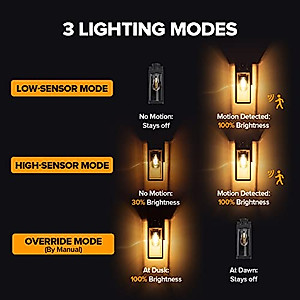 LUTEC Motion Sensor Outdoor Wall Light, Dusk to Dawn Exerior Wall Sconce, Aluminum Anti-Rust Wall Lantern with Clear Glass, Waterproof Wall Mount Fixtures for Porch, Patio, Garden-Black