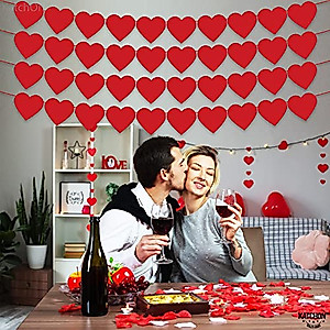 Felt, Red Heart Garland for Valentines Day Decor - Pack of 40, No DIY | Valentine Garland for Valentines Day Decoration | Galentines Day Decorations | Heart Garland, Romantic Decorations Special Night