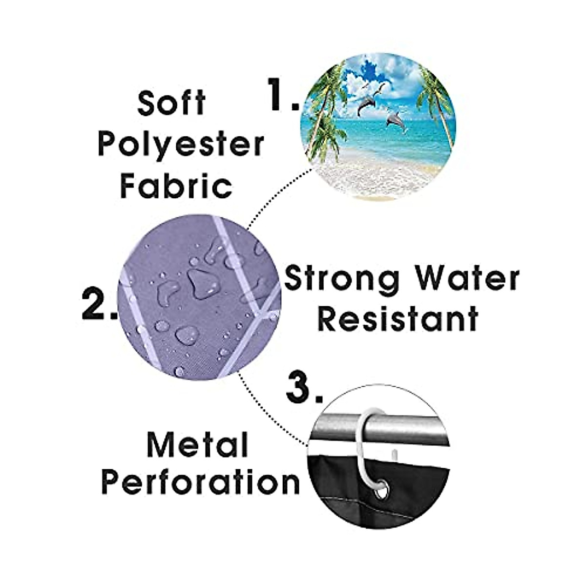 AKvsoze 4PCS Set Tropical Ocean Beach Dolphin Shower Curtain, Teal Sea Blue Sky White Clouds Seagull Green Palm Leaf Seaside Island Scenery Marine Life Bathroom Decor, Non-slip Bath Rugs, Coconut Tree