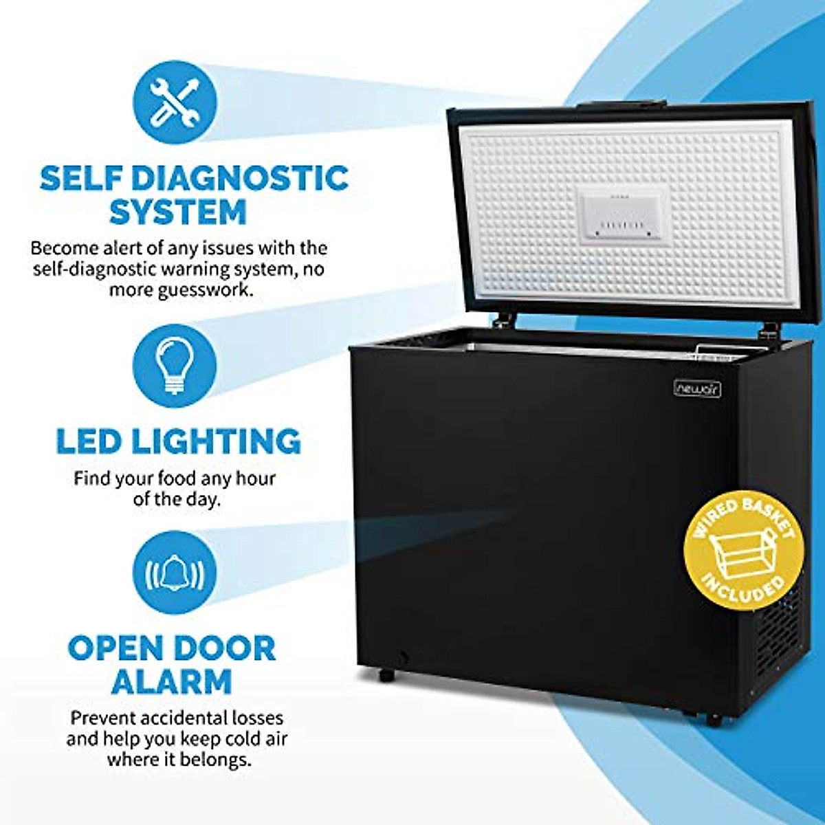 Newair Chest Freezer - 6.7 Cubic Feet Reach In Freezer Chest - Quiet Freezer with Digital Temperature Control, Open Door Alarm, and Fast Freeze Mode - Black
