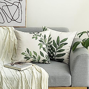 Tritard Outdoor Pillow Covers Set of 2 Waterproof Fabric Green Botanical Plant Leaves Throw Pillow Covers Leaf Pillowcases for Patio Furniture Living Room, 18x18