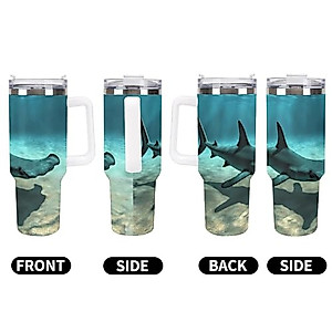 Hammerhead Shark Tumbler with Handle Travel Mug Water Bottle Tea Coffee Cup White-style