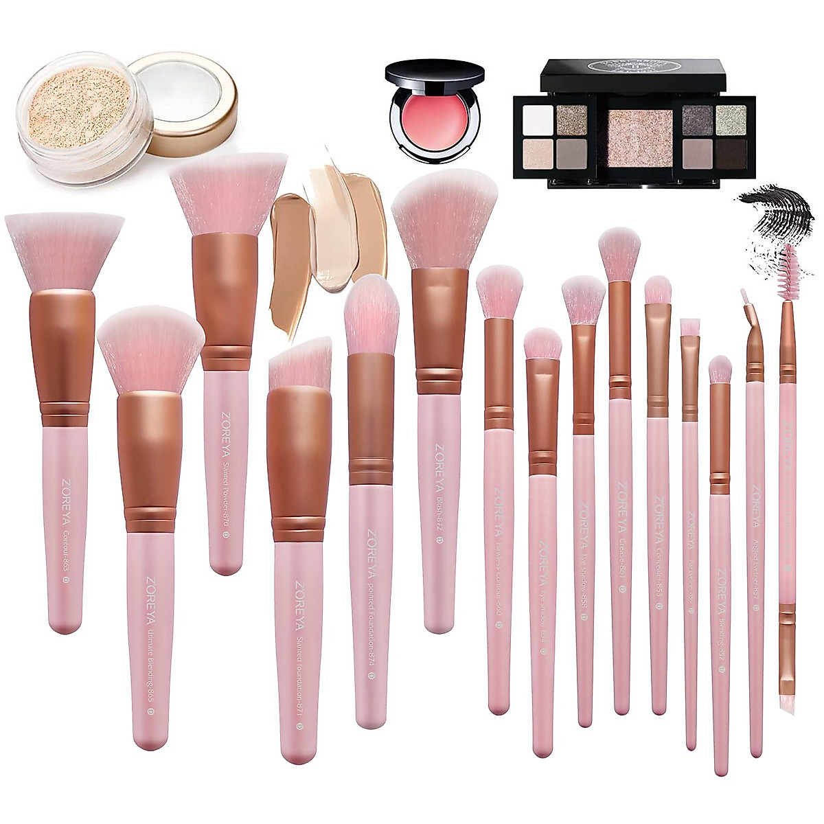 Z'OREYA Makeup Brushes 15Pcs Makeup Brush Set Premium Synthetic Kabuki Brush Cosmetics Foundation Concealers Powder Blush Blending Face Eye Shadows Brush Set (Pink)