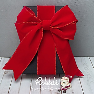 Ribbli Red Velvet Wired Ribbon,Velvet Ribbon with Gold Metallic Edge, 2-1/2 Inch x Continuous 10 Yard, Christmas Ribbon for Big Bow,Wreath,Tree Decoration
