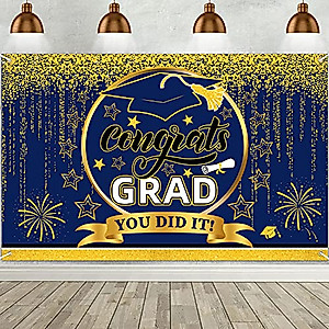 Class of Grad 2023 Background Banner,Blue and Gold Graduation Banner Backgdrop Signs for Congratulations Graduation Party Supplies Photography Background 2023 Graduation Party Decorations