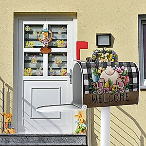 FBCOO Welcome Easter Bunny Rabbit Mailbox Cover Magnetic Standard Size 21" x 19", Eggs Buffalo Plaid Check Decorative Post Letter Box Wrap Decor Funny Farmhouse Garden Yard Outdoor Decoration