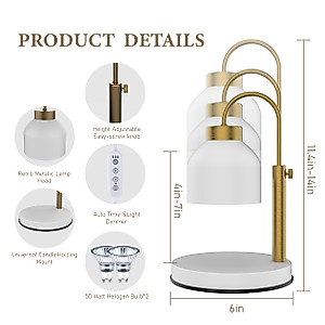 AIKUT Candle Warmer Lamp, with 2 Bulbs,Timer & Dimmer,Compatible with Large Yankee Candle Jars,3 Wick Candles,Height Adjustable Electric Top Candle Melter,White,110-120v