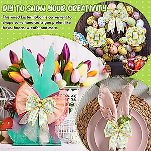 2 Roll 20 Yard Easter Spring Pastel Wired Ribbon, Gingham Ribbon Pink Blue Yellow Green Ribbon Spring Wired Ribbon for Wreaths Plaid Fabric Ribbons for Baby Shower Craft Decor (2.5 Inch)