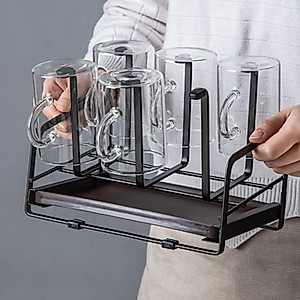 Lyellfe 2 Pack Cup Drying Rack, Glass Bottle Holder with Drain Tray, Silicone Protective Hooks, Carbon Steel Non Slip Cup Mug Organizer Tree for Glass, Coffee Mug, Countertop, Brown