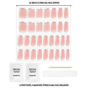 Dashing Diva Glaze Nail Strips - Blush Glaze | Works with Any LED Nail Lamp | Long Lasting, Chip Resistant, Semicured Gel Nail Strips | Contains 34 Salon Quality Nail Wraps, 2 Prep Pad, 1 Nail File