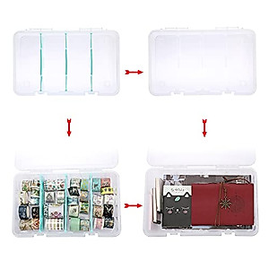 BTSKY Clear Plastic Dividing Storage Box with 4 Compartments Adjustable Storage Bin with Lid Plastic Craft Storage Container Multipurpose Sewing Box Art Supply Organizer, 13.3x8.1x3.4 Inches