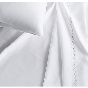 Vera Wang - King Sheets, Smooth Cotton Sateen Bedding Set, Wrinkle-Resistant Home Decor (Simple Scallop Grey, King)