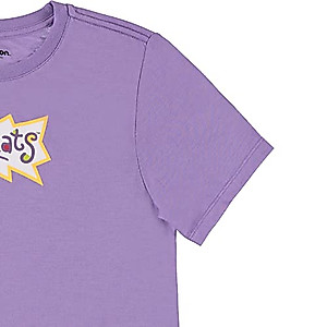 Nickelodeon Ladies 90's Fashion Shirt - Rugrats, Angelica and Chuckie Curved Hem Front and Back Short Sleeve Tee (Purple, X-Large)