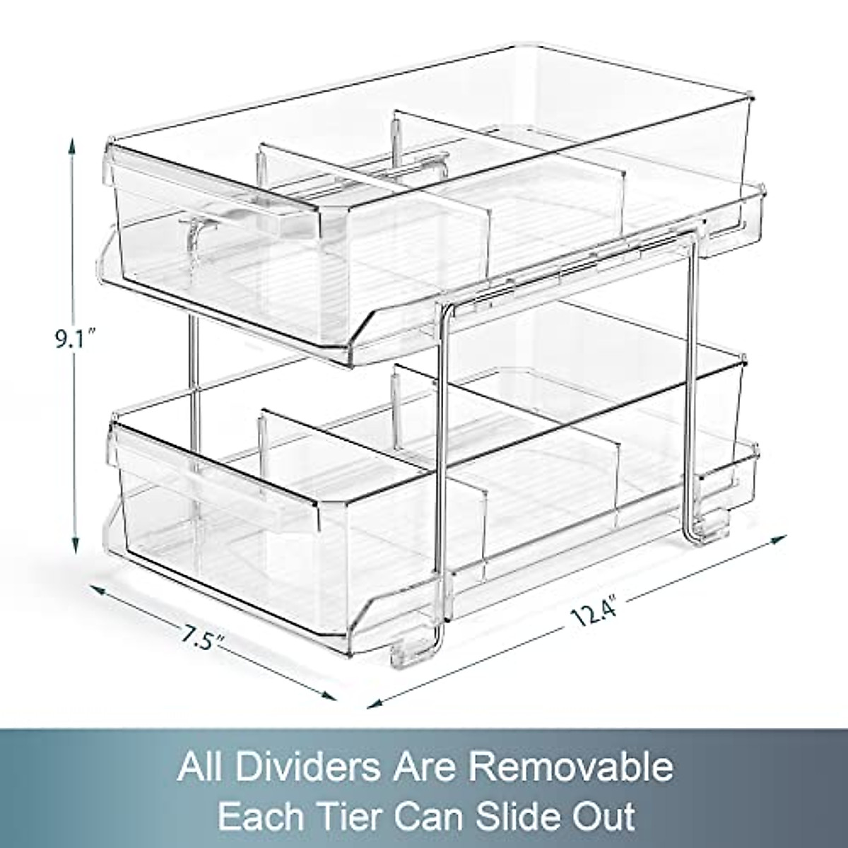 LANDNEOO 2 SET, 2 Tier Clear Organizer with Dividers + Set of 8, Stackable Clear Bins with Removable Dividers - Pantry Food Snack Organization and Storage - Multi-Purpose Plastic Home Organizer