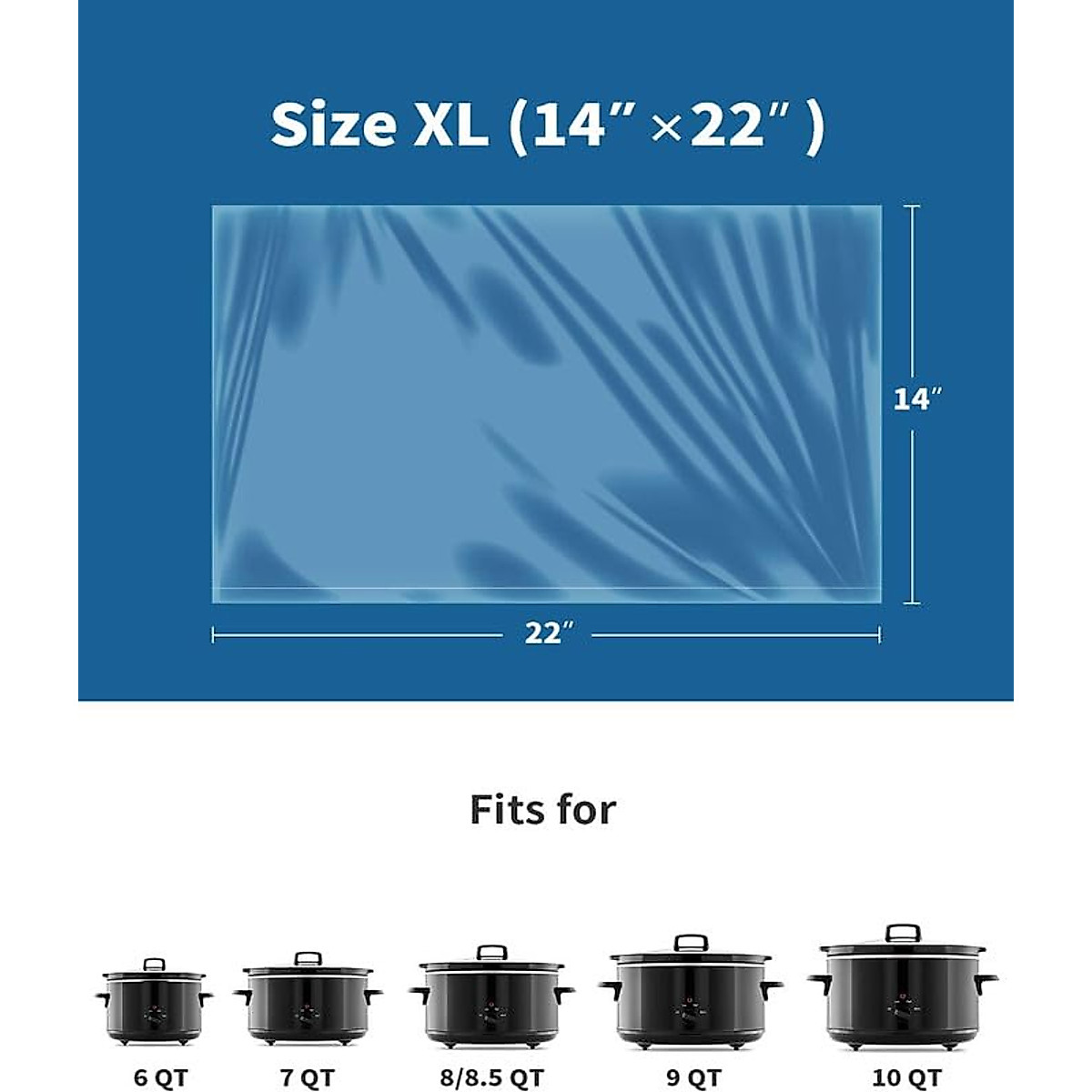 KOOC Slow Cooker Liners 14"x22" 20 Count Extra Large Size Disposable Pot Liners Cooking Bags Fit 6 qt to 10 qt Pot BPA Free Fresh Locking Seal Design