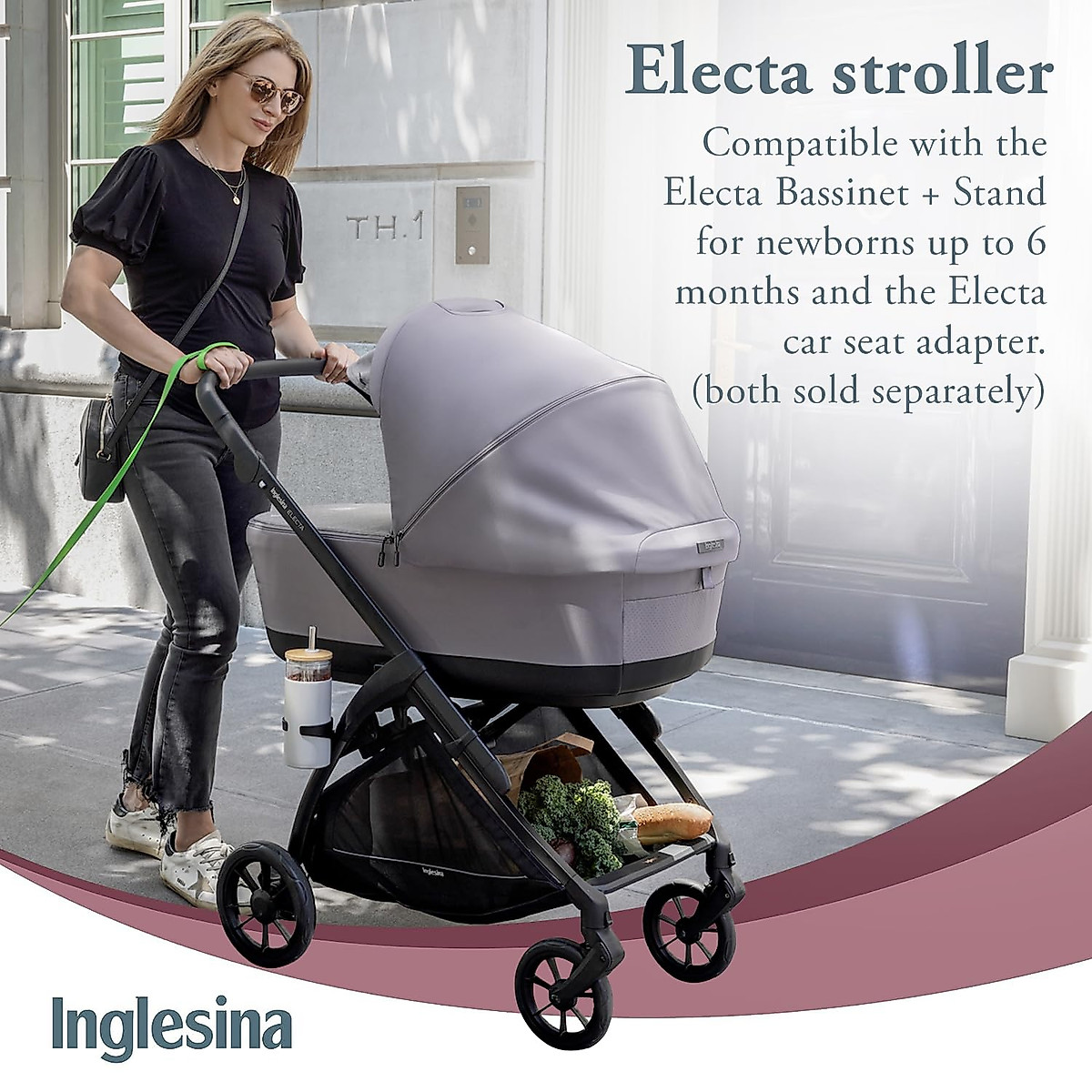 Inglesina Electa Full Size Standard Baby Stroller - Weighs only 19 lbs, Reversible Seat, Compact Fold, One-Handed Open & Close, Adjustable Handle, Large Basket & All-Wheel Suspensions - Chelsea Gray
