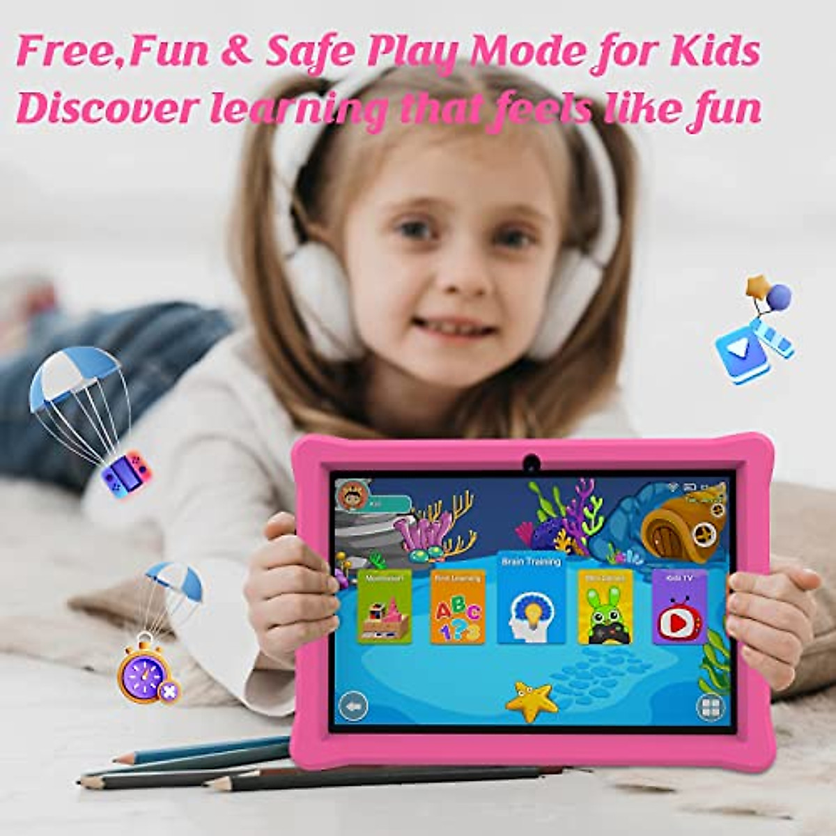 HOTTABLET 10 inch Tablet for Kids 3GB RAM 64GB ROM Kids Tablet, Android 12 Tablet with Case, Toddler Tablet PC WiFi, Parental Control, Dual Camera, Educational Tablets with Silicone Case (Pink)