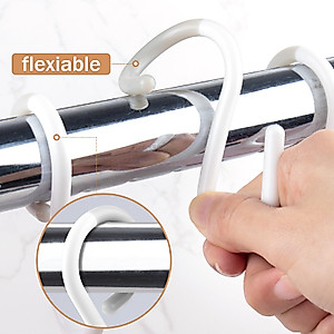 6 Pack Secure & Quiet Plastic S Hooks for Hanging Towel, 3.5 Inch Shower Curtain Hooks Rings Rust-Free,Twist & Lock Small Closet S Hooks for Shower Curtain, Clothes, Towels, Hats (White)