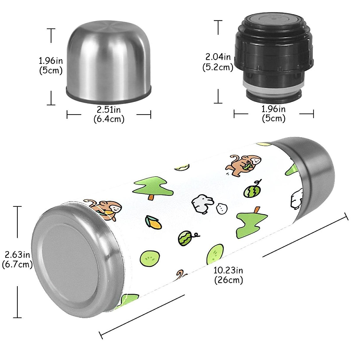 Stainless Steel Leather Vacuum Insulated Mug Monkey Thermos Water Bottle for Hot and Cold Drinks Kids Adults 16 Oz