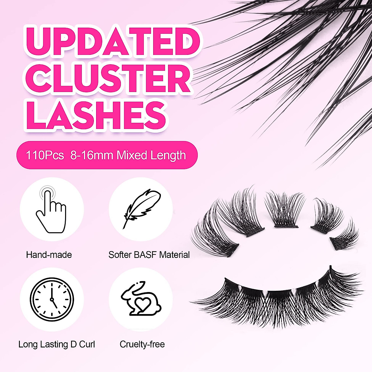 Lash Clusters DIY Eyelash Extension 110 Cluster Lashes D Curl Individual Lashes Extension Wispy Eyelash Clusters Extension Mixed Length Soft Band Reusable Lash Extension DIY at Home (VM05, D-8-16MIX)