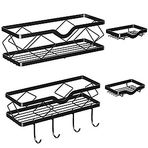 Kadolina 2-Pack Adhesive Shower Caddy with 2 Soap Dishes Holder, Bathroom Shower Storage Shower Shelves Basket, No Drilling Shower Organizer for Inside Shower, Rustproof Stainless Steel (Black)